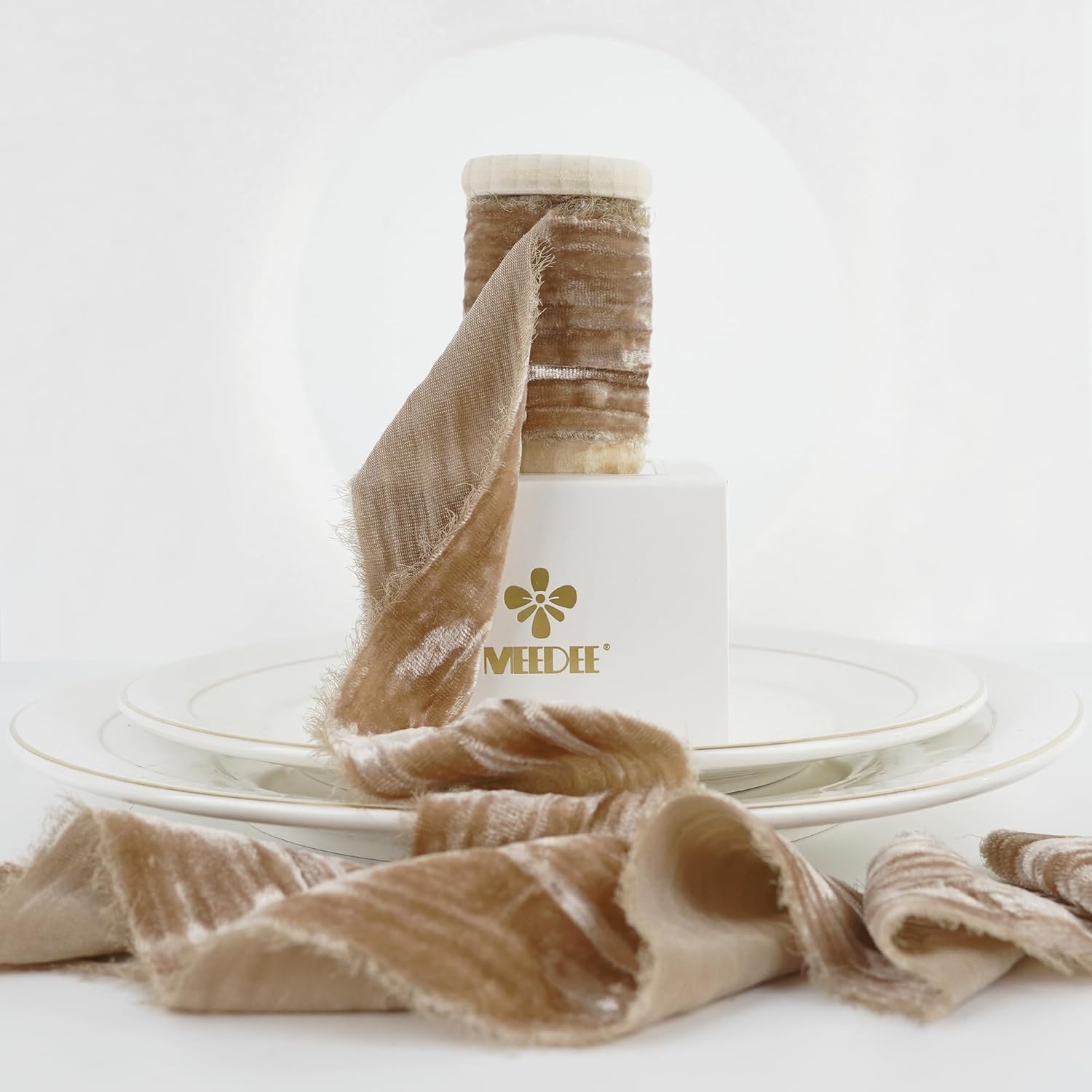 Amazon.com: MEEDEE Camel Velvet Ribbon 2 Inch Crinkle Raw Edge Velvet ...