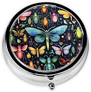 Amazon.com: Colorful Dragonfly Butterfly Pill Box Portable Mini Round ...