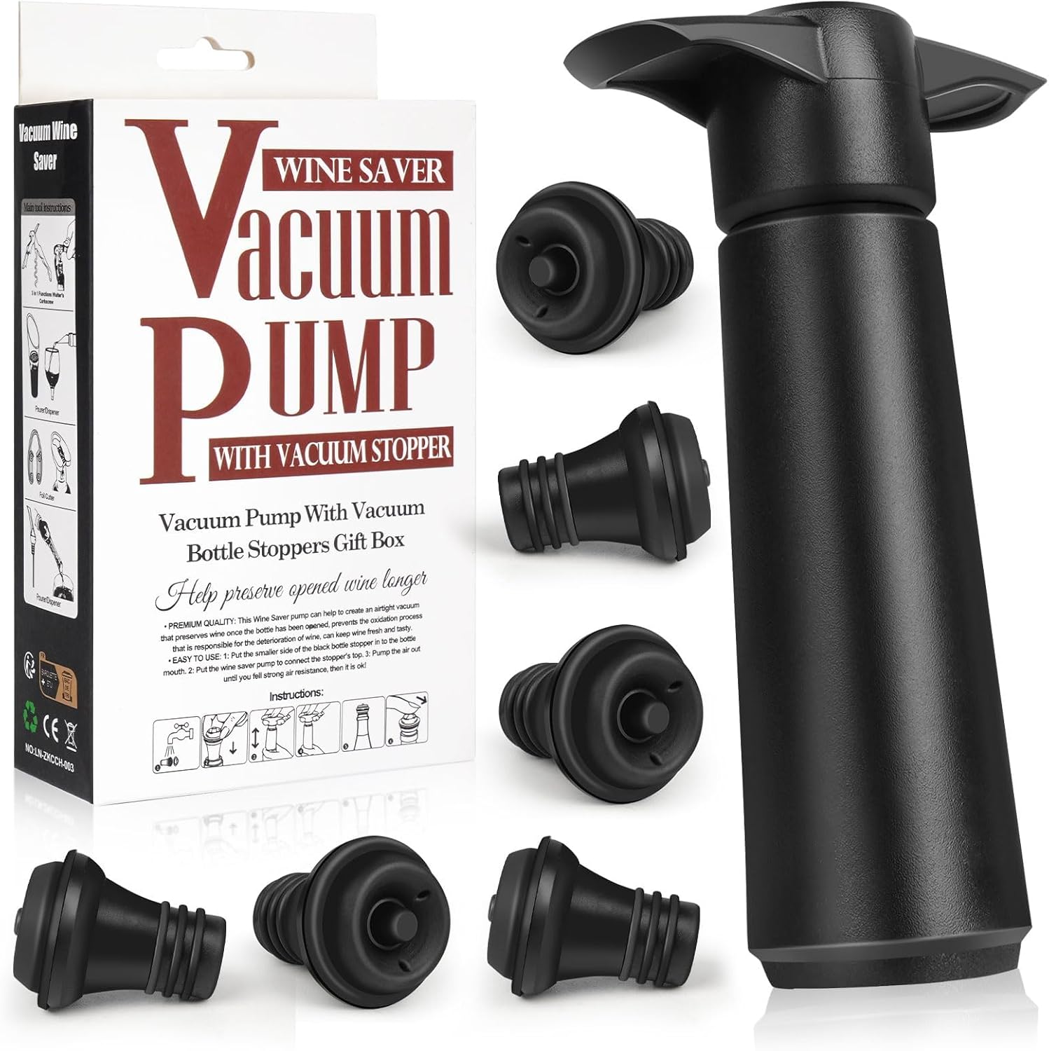 Amazon.com: Rainaideng Wine Saver Pump with 6 Vacuum Stoppers，Wine ...
