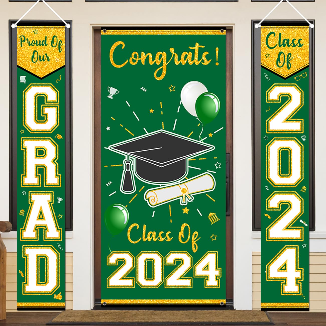 Amazon.com: Green and Gold Graduation Porch Sign Banner Decorations ...