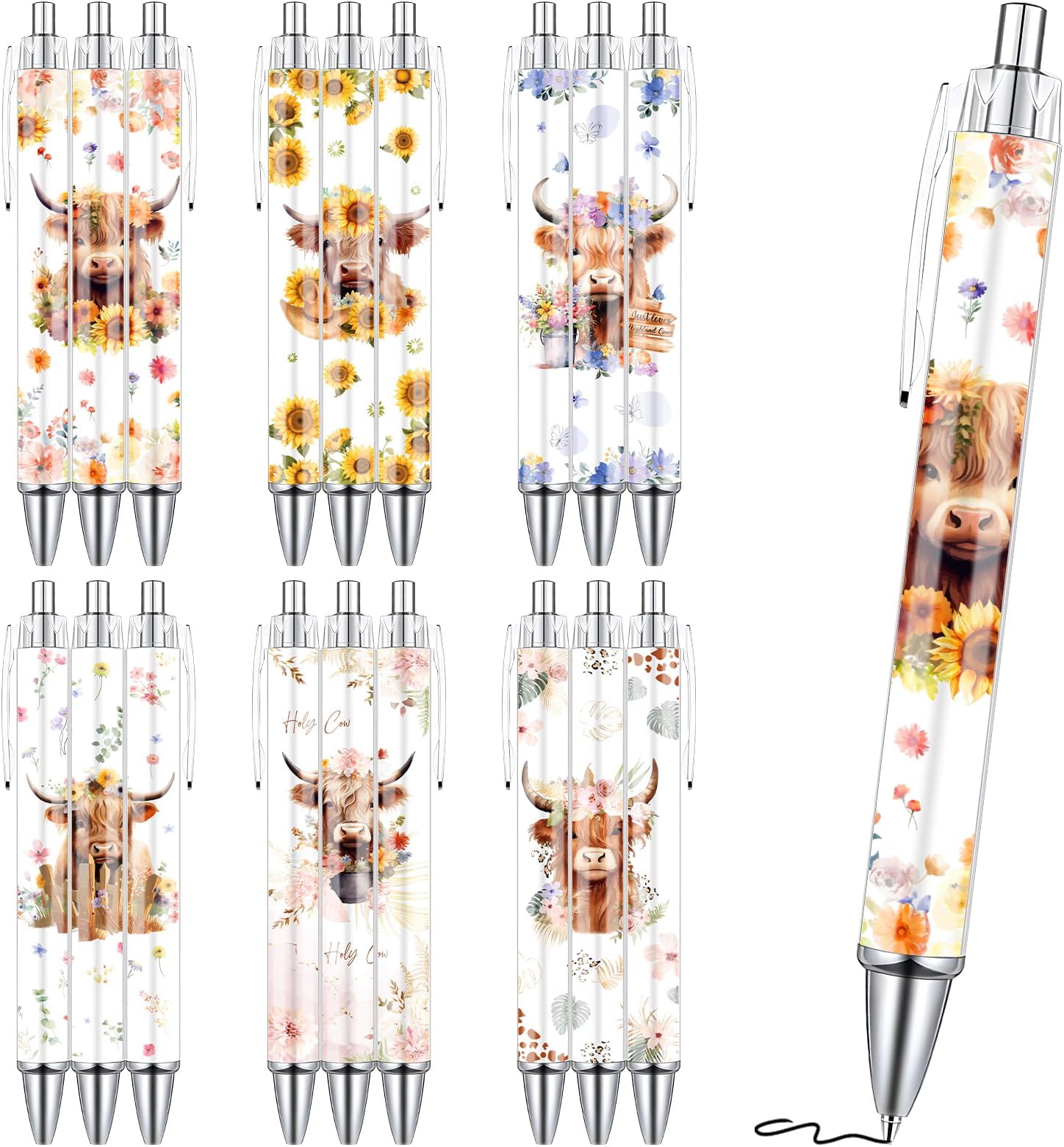 Amazon.com : Wxiben Highland Cow Pens Set - 24PCS Highland Cow Print ...