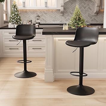 Amazon.com: Kidol & Shellder Black Bar Stools Set of 2 Adjustable Counter Height Barstools ...