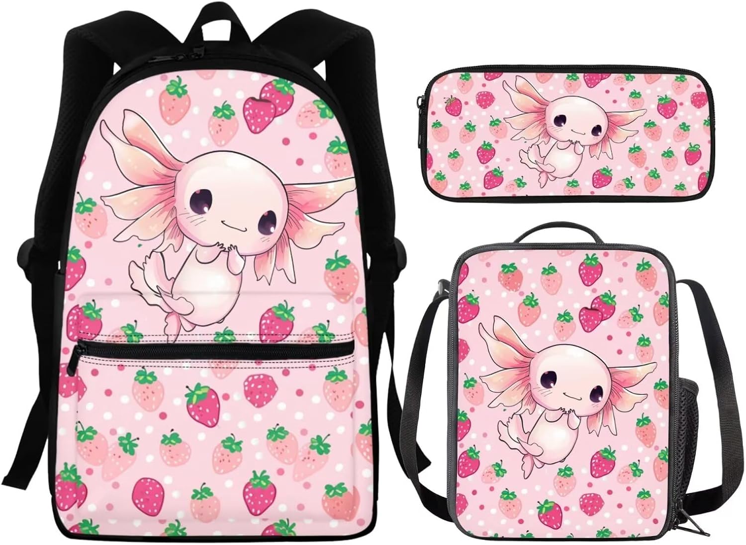 Amazon.com: Tongluoye Strawberry Axolotl Backpack and Lunch Bag Set for ...