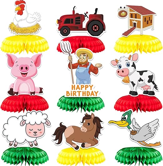 Amazon.com: 9 Pcs Farm Animal Honeycomb Centerpieces Farm Animal Table ...