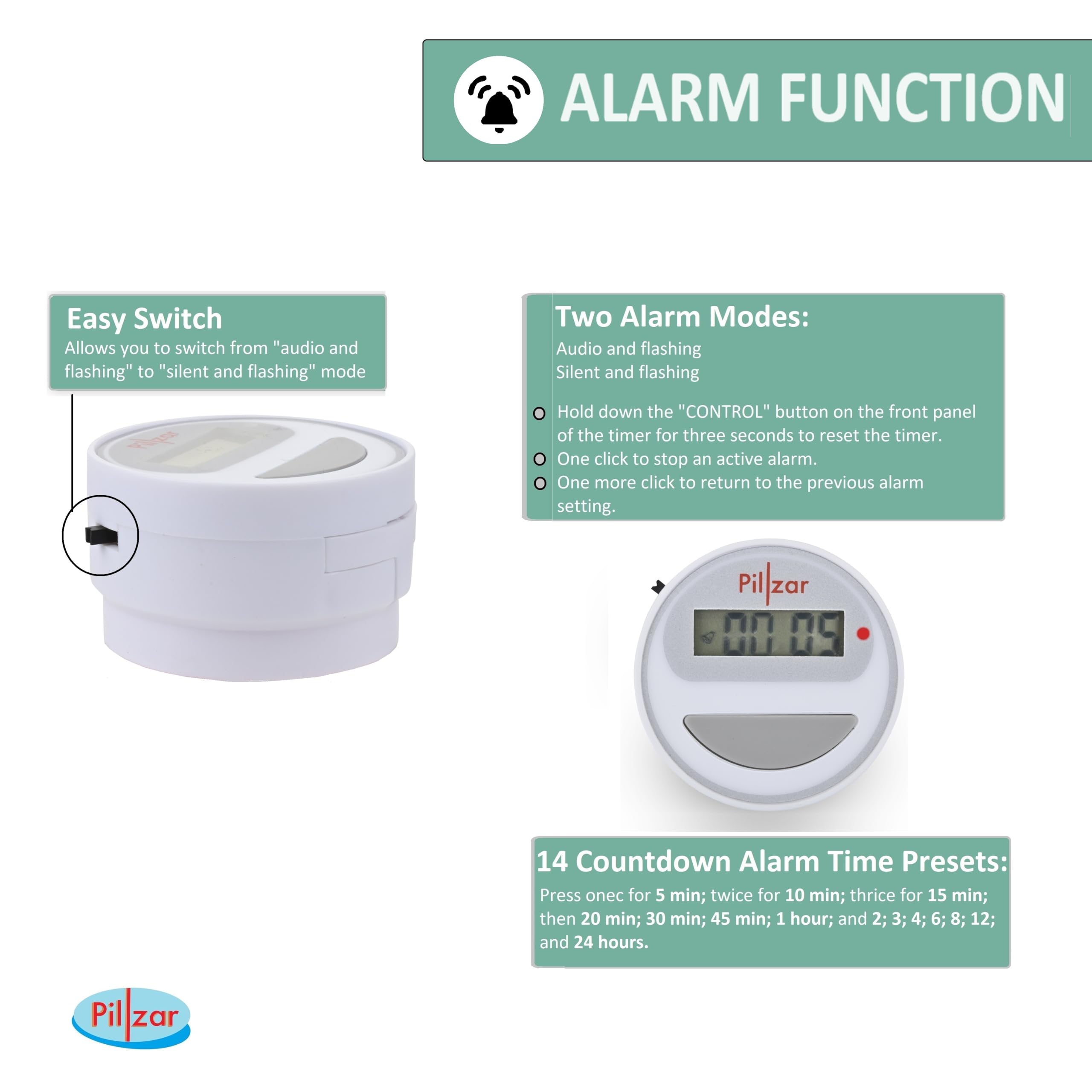 Pillzar Portable Pill Organizer Dispenser with Smart Timer Cap for ...