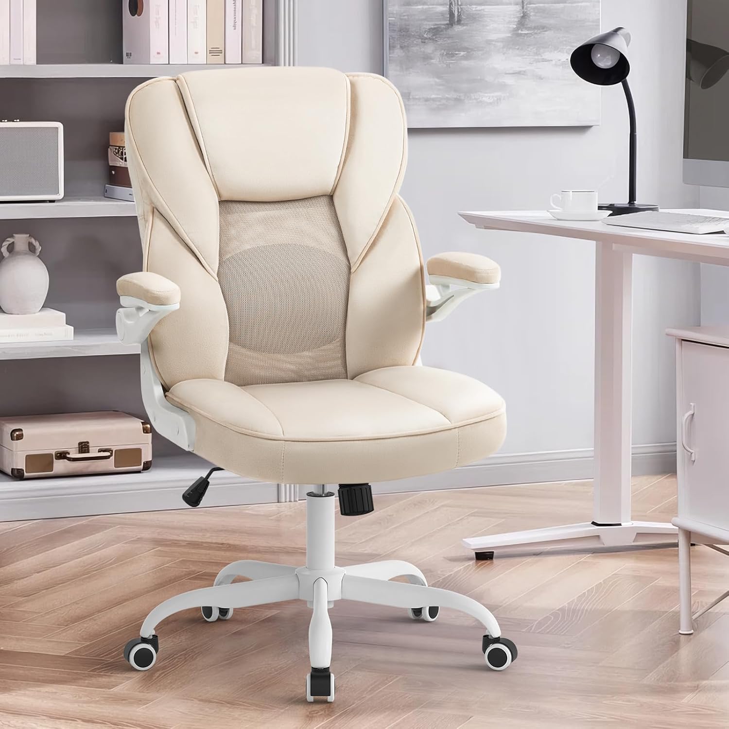 Amazon.com: SEATZONE Beige Desk Chair Ergonomic Office Chair, Comfy ...