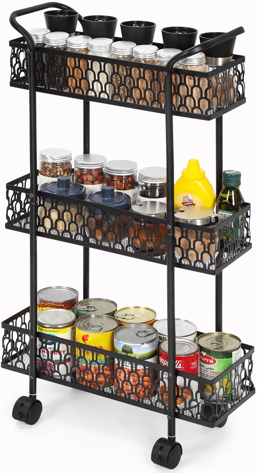 Amazon.com: Tuenort Slim Storage Cart, 3 Tier Kitchen Rolling Cart on ...