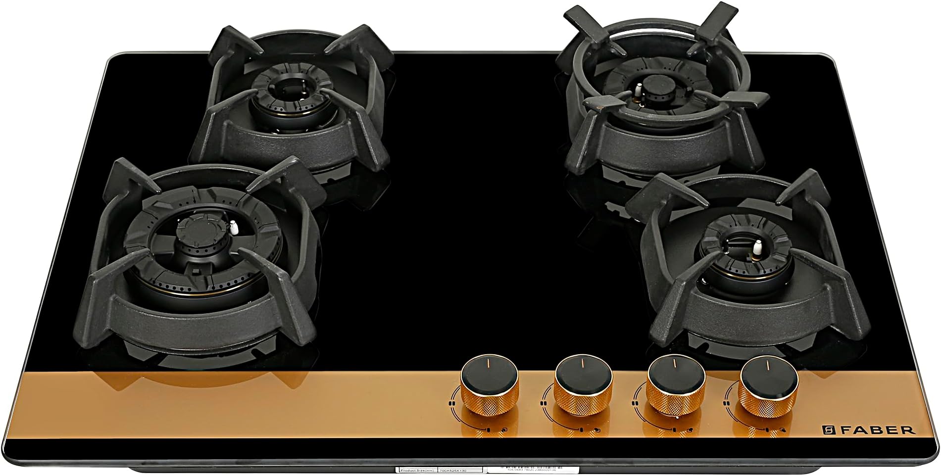 Faber 70cm 4Burner Gas Hob | Flame Failure Device | Cast Iron Pan Support | Metal Knobs | Dual ...