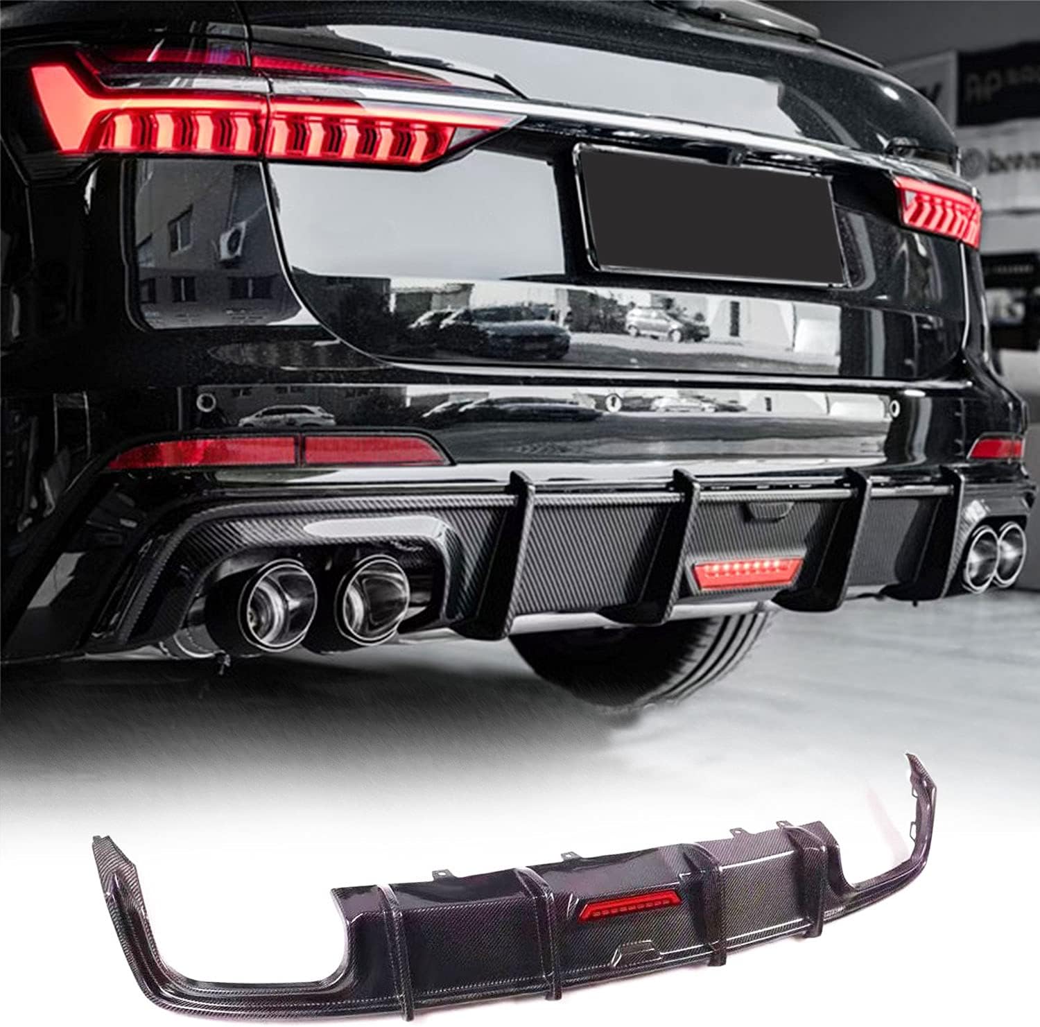 Amazon.com: Carbon Fiber Rear Bumper Diffuser Fits for Audi A6&A6 ...