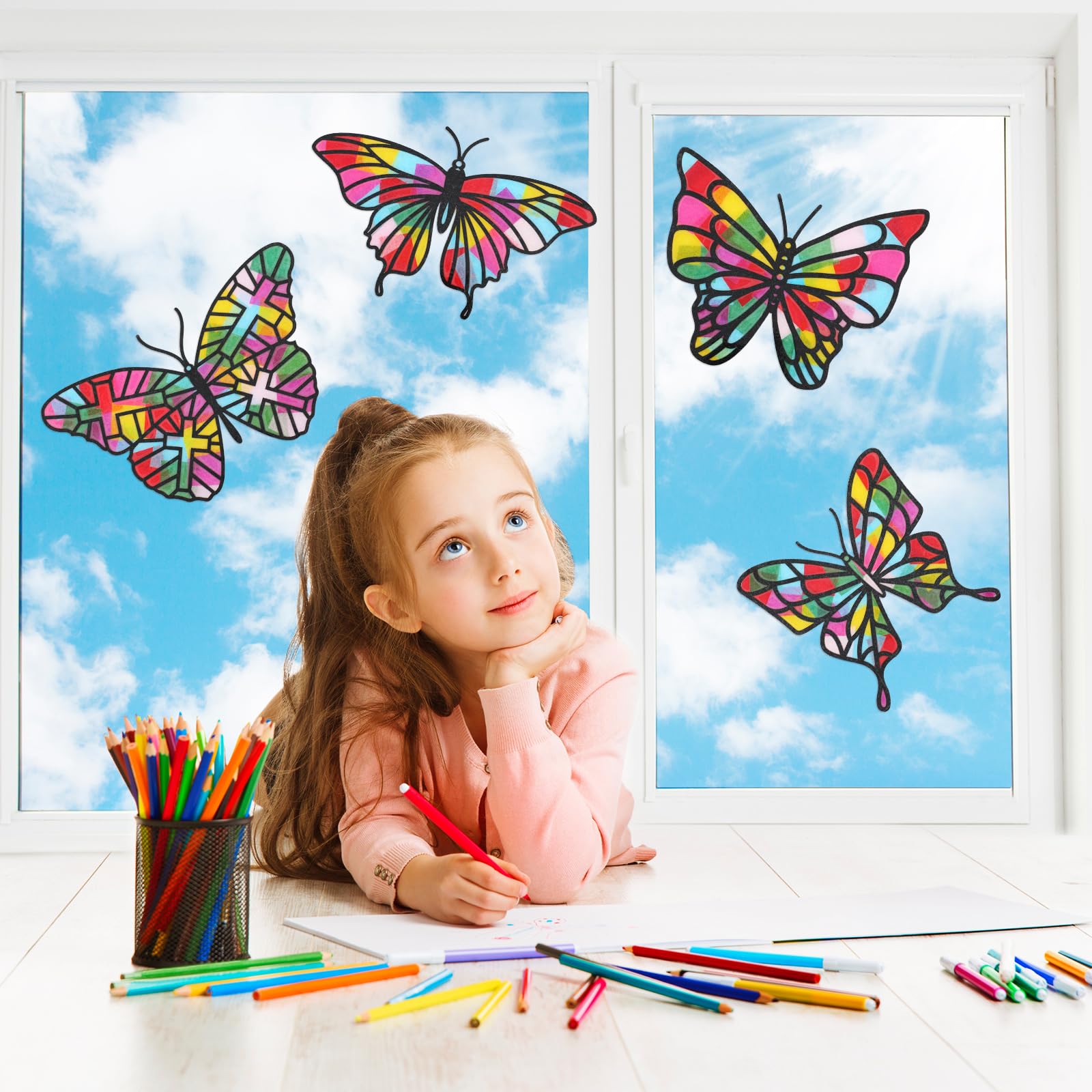 Snapklik.com : Yeaqee 24 Pack Butterfly DIY Suncatcher Paper Crafts ...