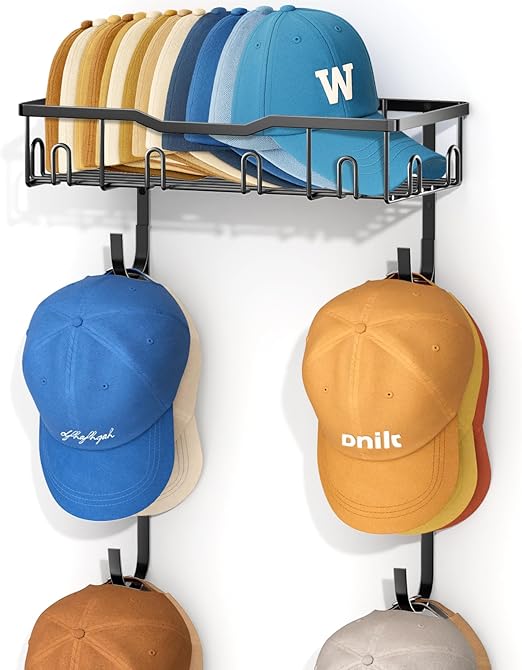 Amazon.com: AOODA 40 Caps Hat Rack for Wall, Metal Hat Organizer ...
