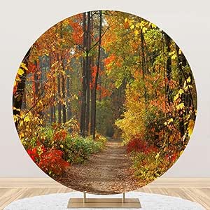 Amazon.com : Laeacco 4x4ft Fall Forest Round Backdrop Yellow Maple ...