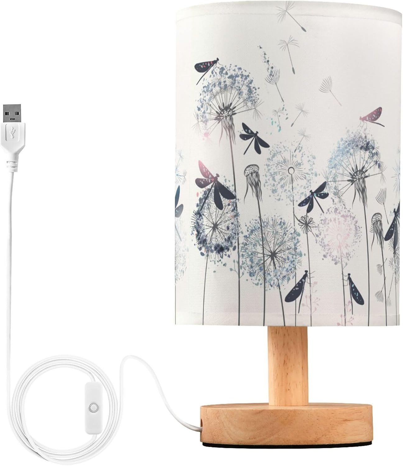 YYZZH Table Lamp Elegant Dandelion Dragonfly Nightstand Lamp with Wood ...