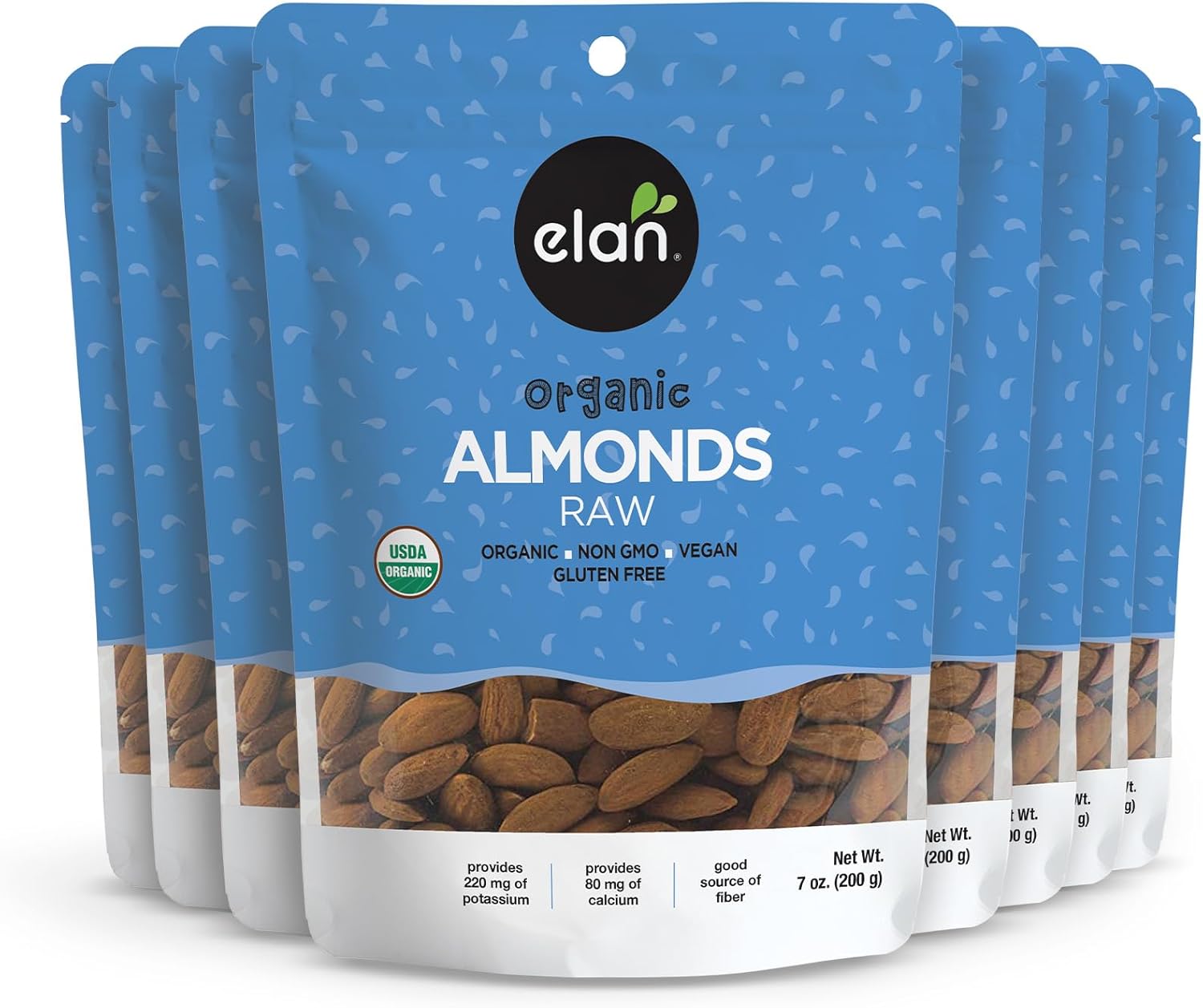 Elan Organic European Raw Almonds, 8 Count, 200g, Unsalted, Unroasted ...