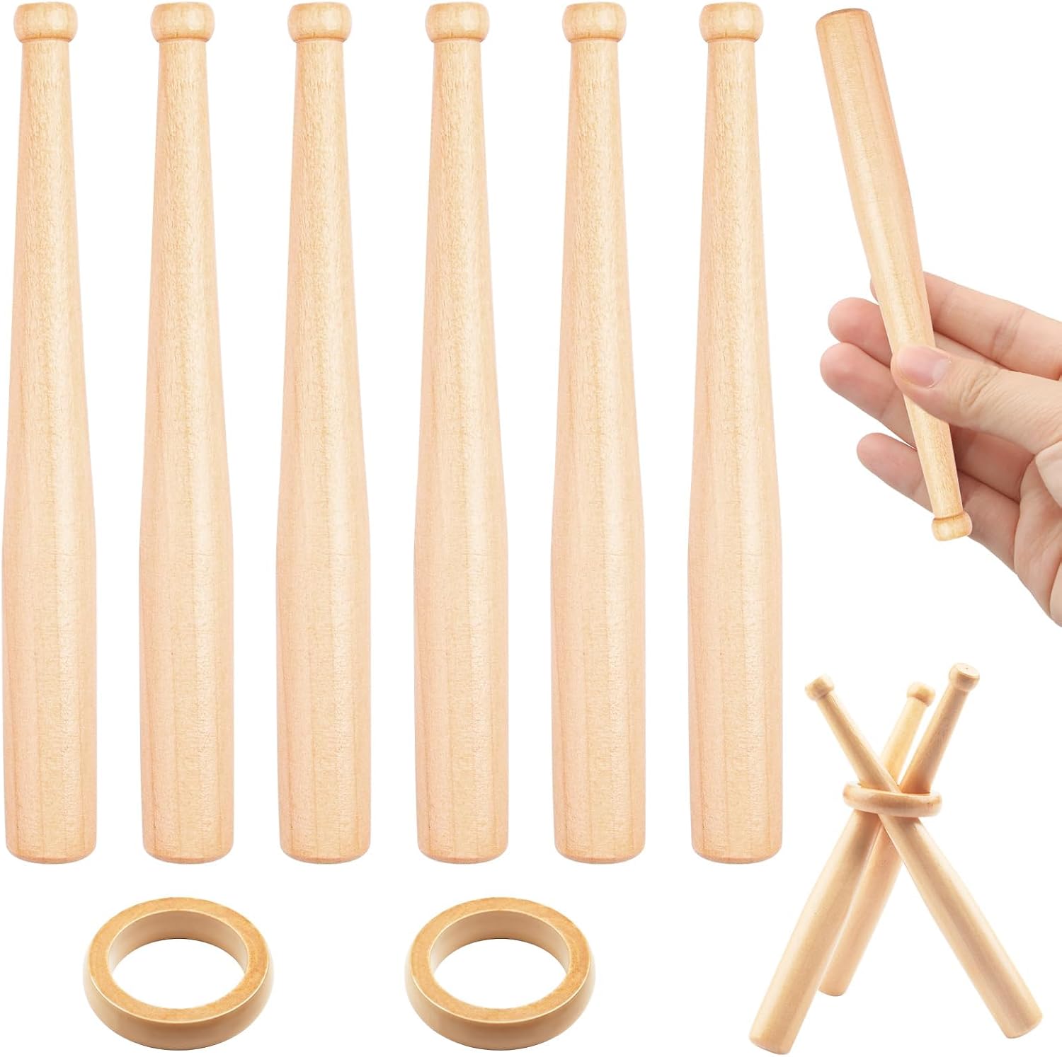 Amazon.com: 6 pcs Unfinished Mini Baseball Bat Set - 6" Wooden Bats for ...