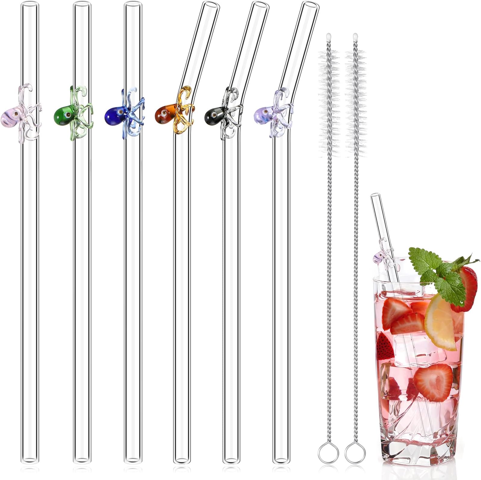 Amazon.com: Glass Straws with Design,10 Pcs Reusable Glass Straw 8 mm x ...