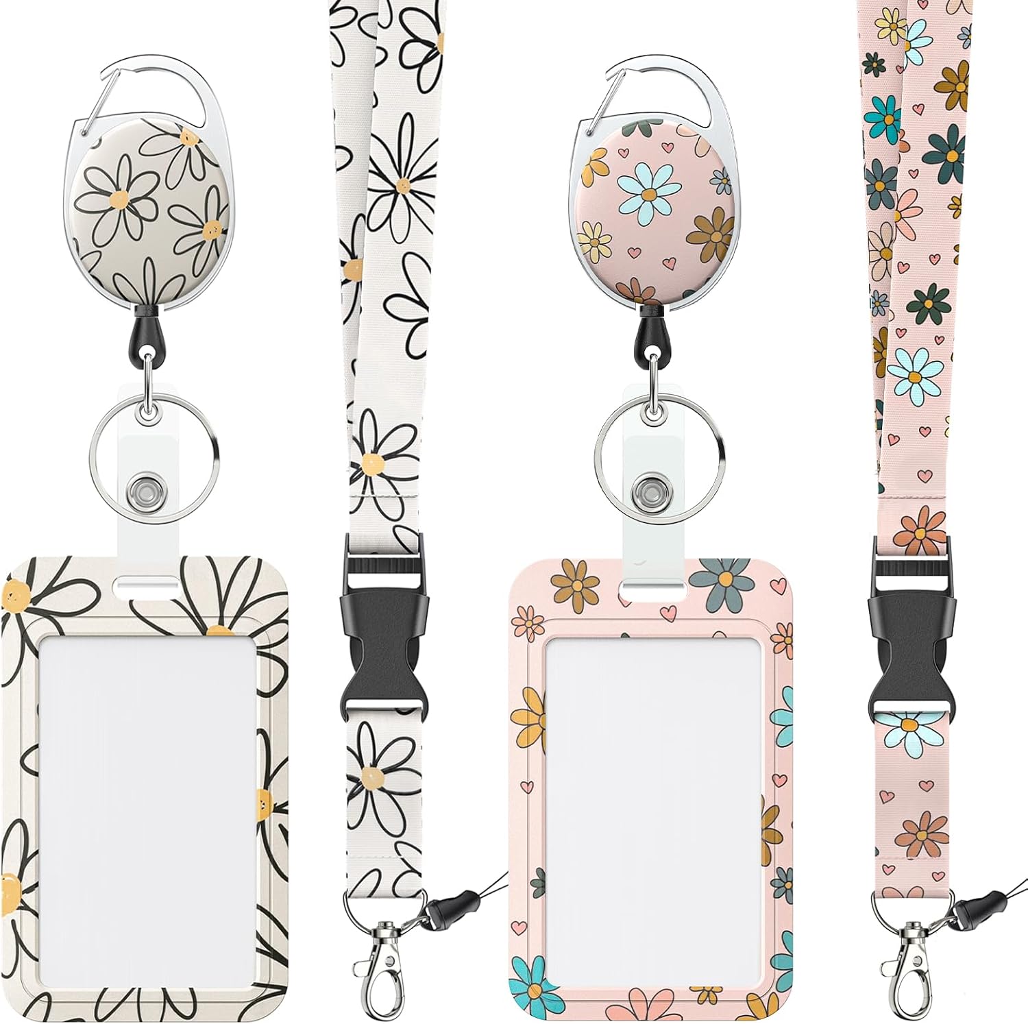 Pawfly Floral Sliding Badge Holder Flower Plastic Case with Retractable ...