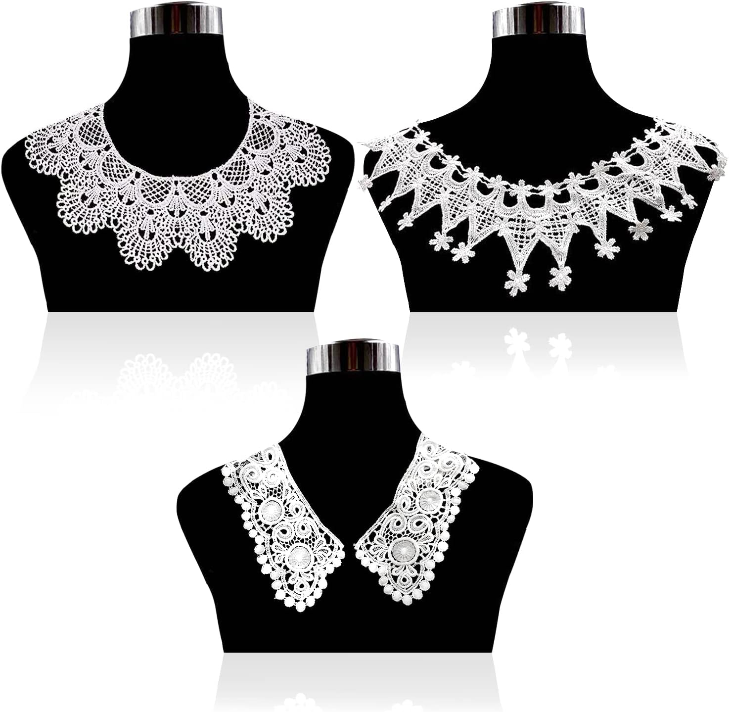 Amazon.com: MAMUNU 3 Pieces White Lace Collar, Embroidery Lace Fabric ...