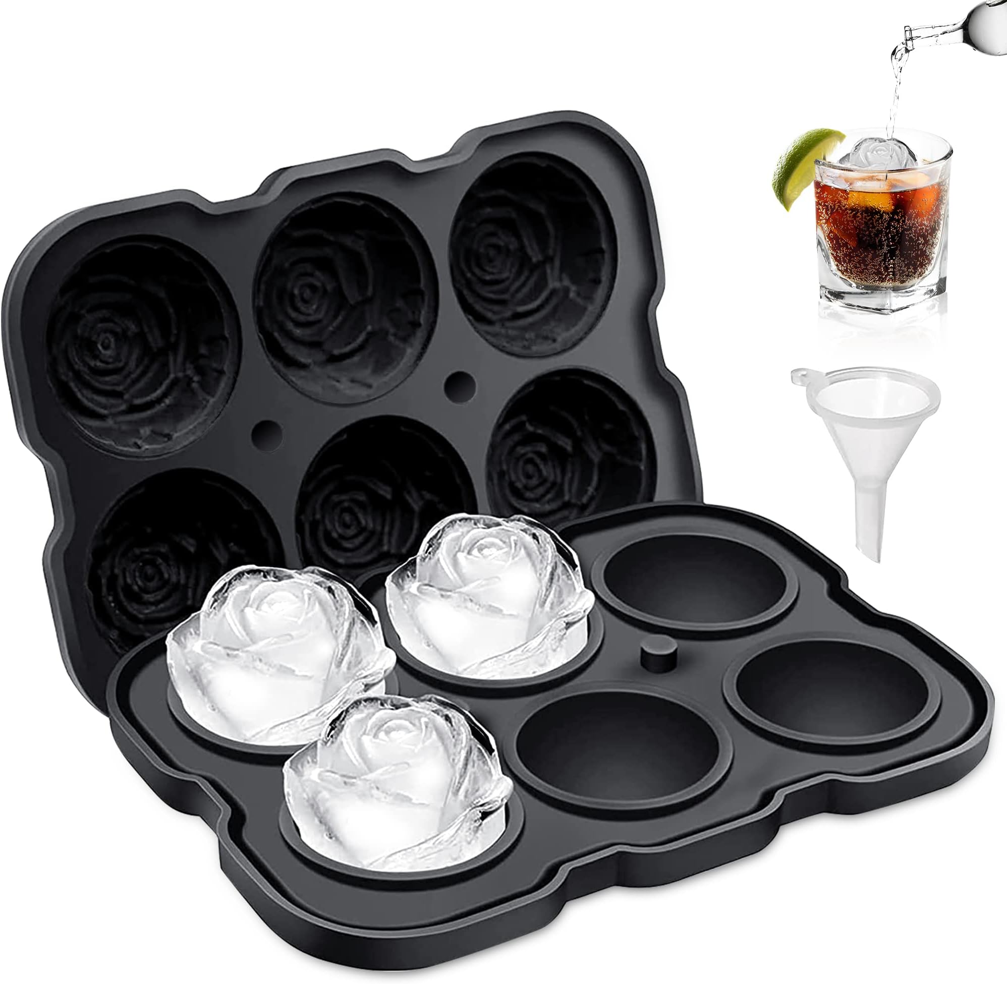 Amazon.com: Ice Cube Tray, 6 Large Rose Ice Balls 1.8'' Easy Release ...