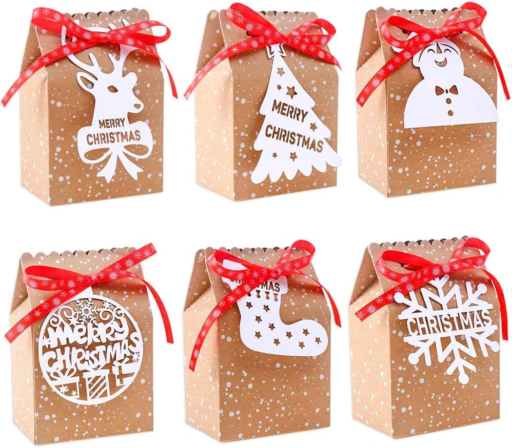 Amazon.com: CCINEE 24PCS Bulk Christmas Goodies Bags,Kraft Holiday Gift ...