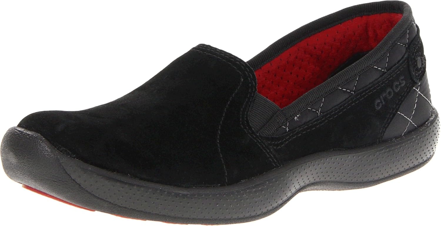 Amazon.com | Crocs Women's Any Weather Suede Loafer,Black/True Red,10 M ...