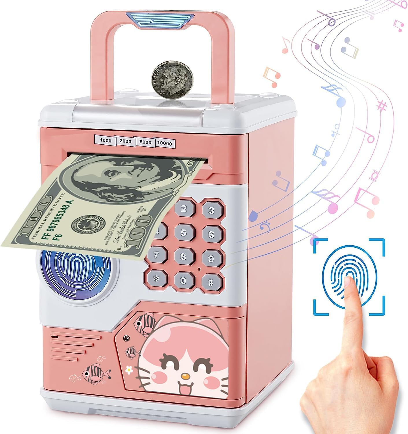 Amazon.com: KIDAMI Piggy Bank Electronic ATM for Kids Baby Toy, Cash ...