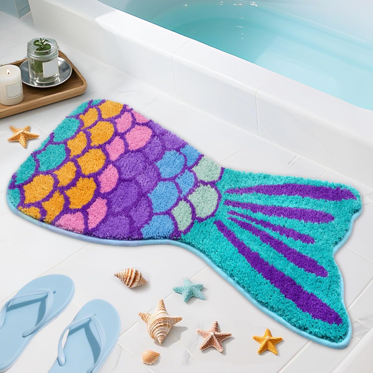Amazon.com: NIGOWAYS Mermaid Tail Bathroom Rugs, Soft Absorbent Rubber ...