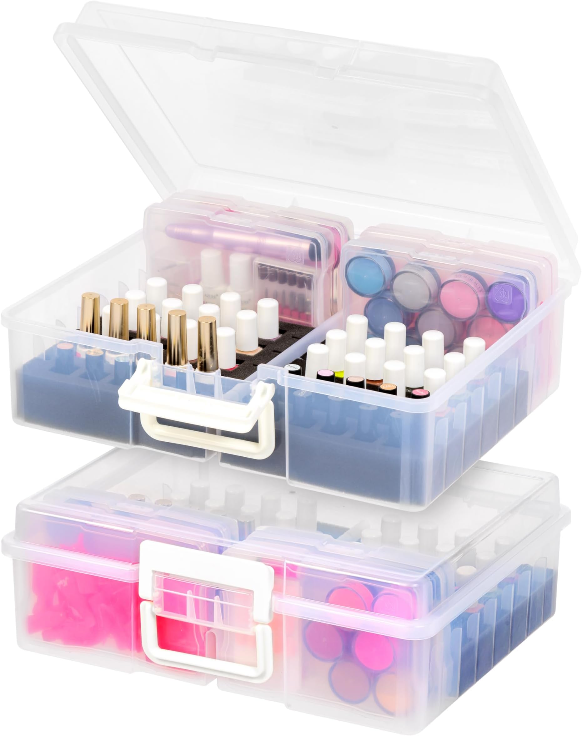 Amazon.com: IRIS USA Cosmetic Train Case Nail Polish Organizer with 4 ...