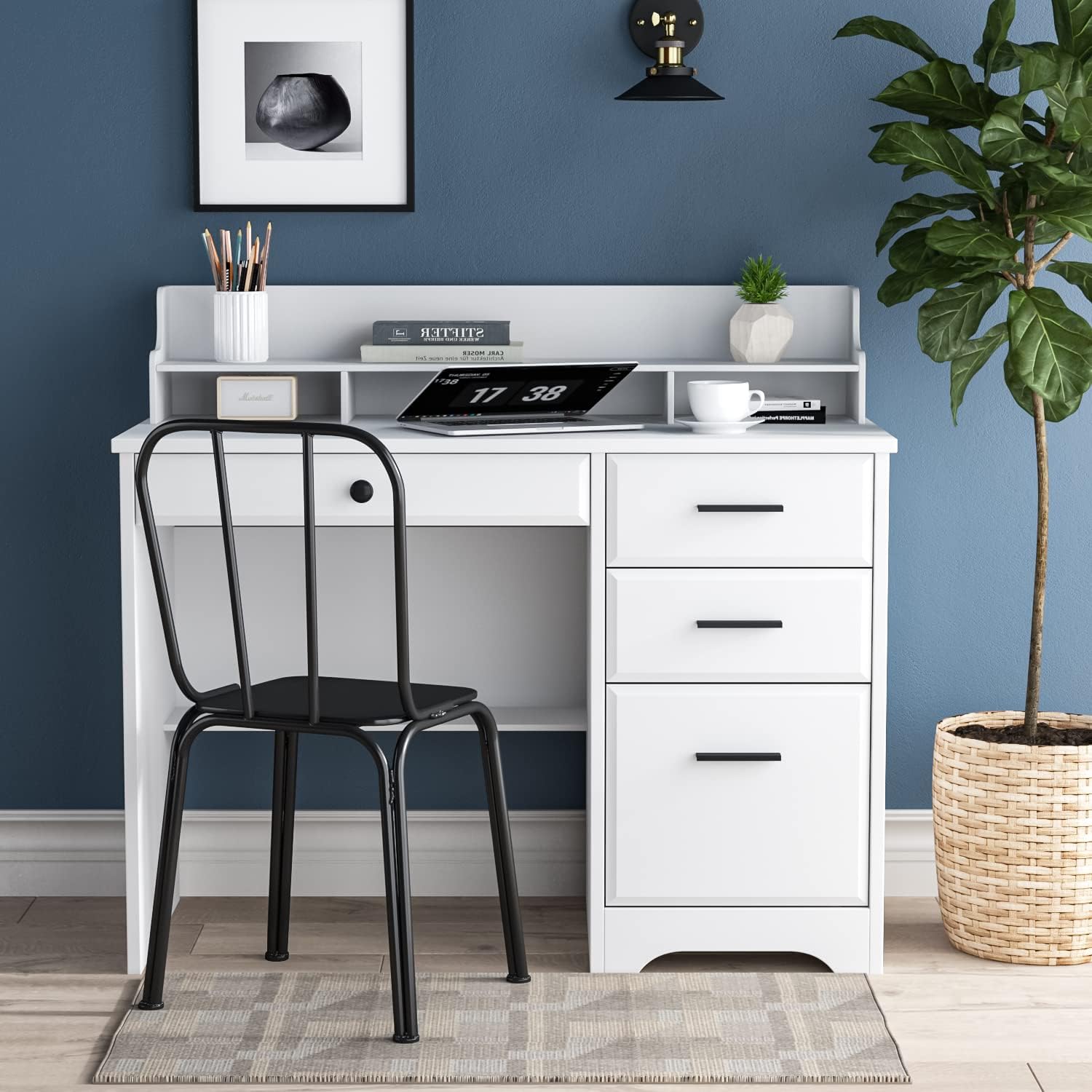 Amazon.com: Computer Desk with Drawers and Hutch, Farmhouse Home Office ...