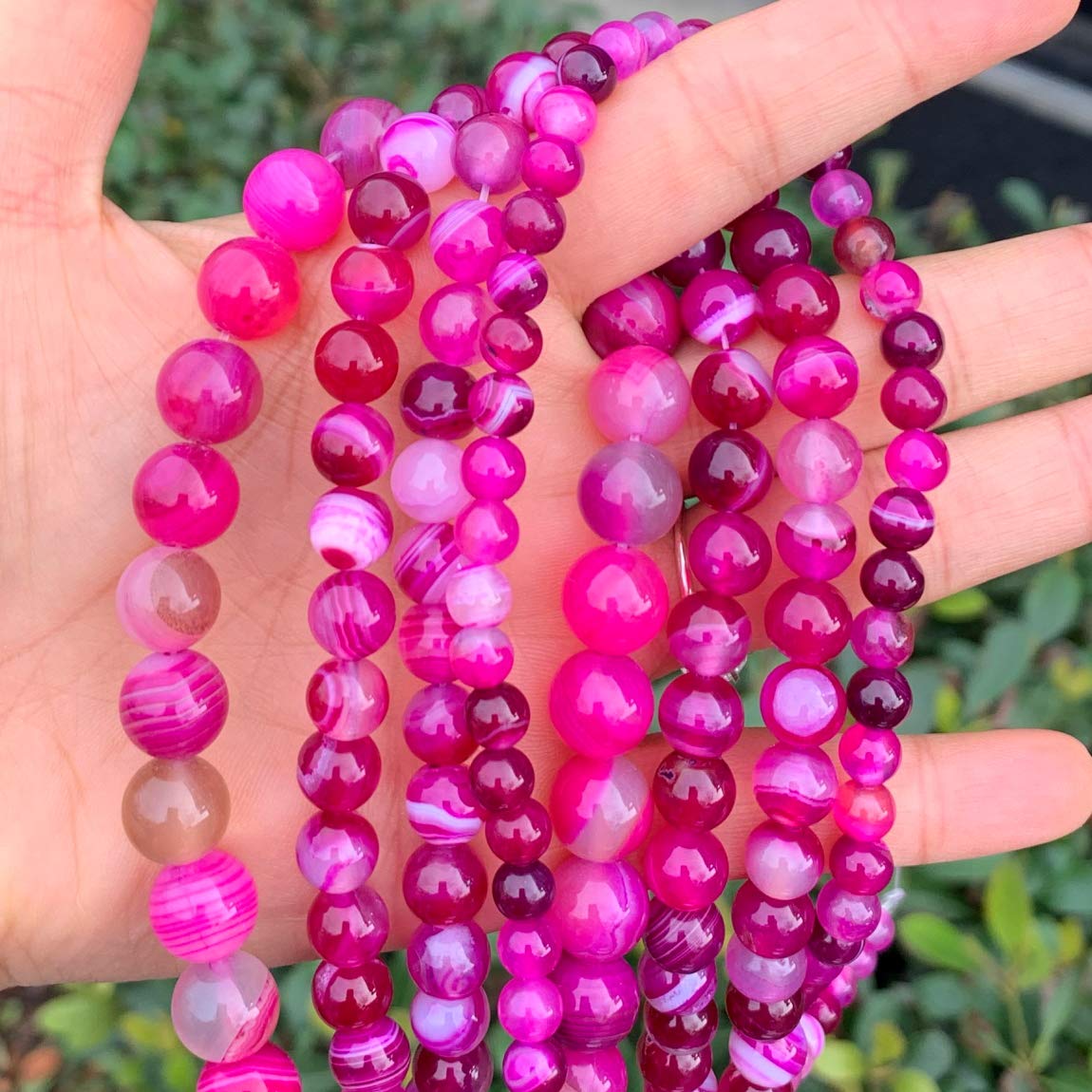 Amazon.com: 1 Strand Adabele AAA Natural Banded Fuchsia Red Agate ...