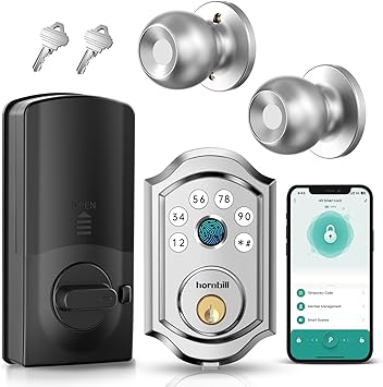Smart Deadbolt Door Lock Set: Silver Hornbill Keyless Entry Door Knobs ...