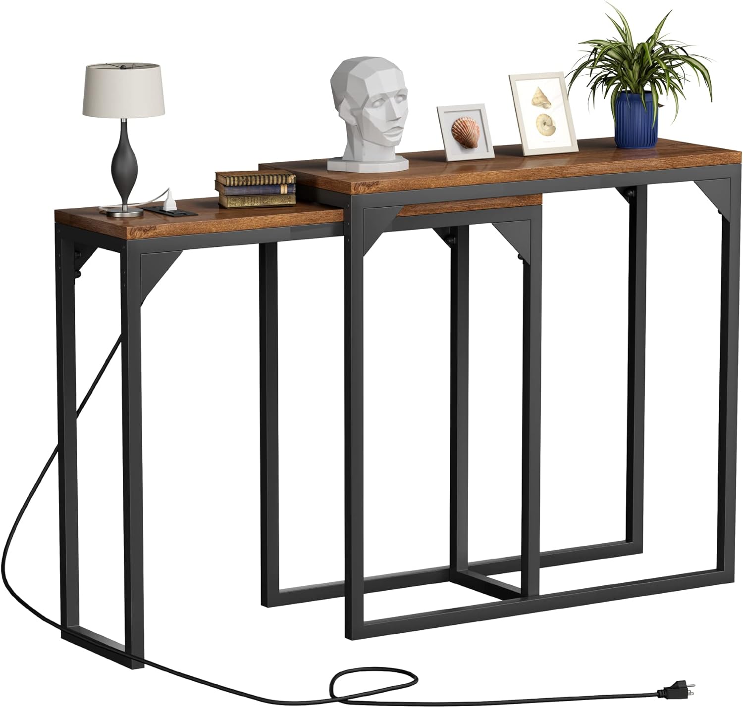 AISUNDY Console Table with Power Outlet & USB Ports, 63 Inch Narrow ...