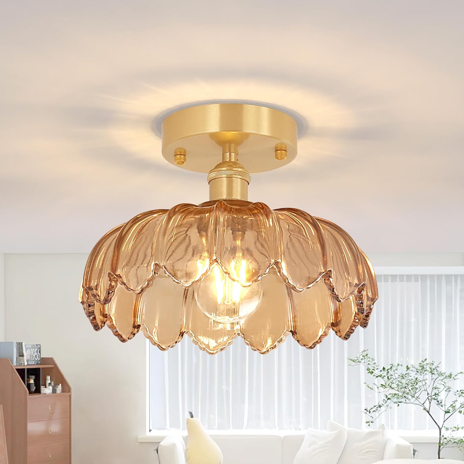 Shenmoyl Semi Flush Mount Ceiling Light, Gold Hallway Vintage Lights ...