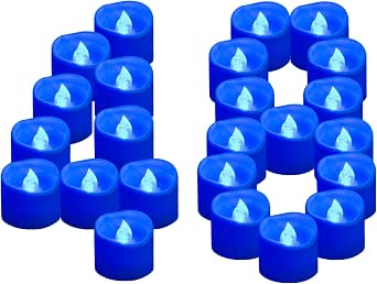 Yakpo 48 Pack Flameless Blue LED Tea Light Candles Battery Operated ...