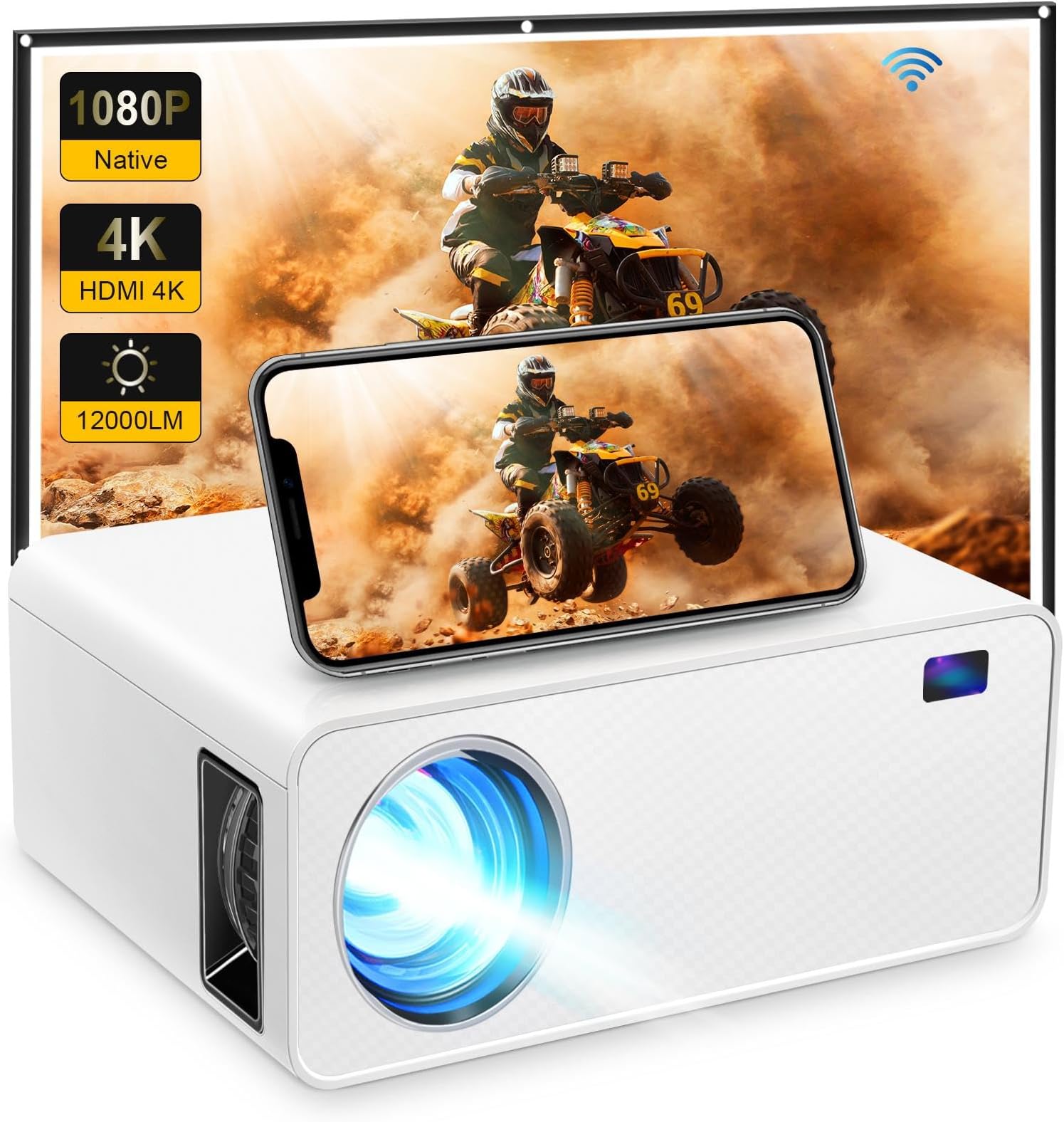 Projector, ZDK Natibe 1080P 4K Supported 12000 Lumens Portable Mini ...