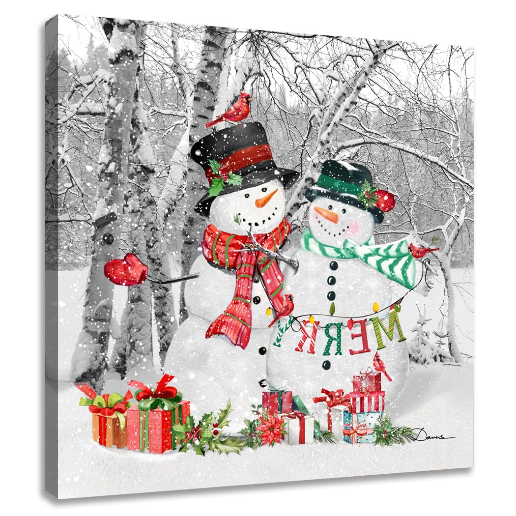 Amazon.com: Christmas Snowman Canvas Wall Art, Holiday Winter Snow ...