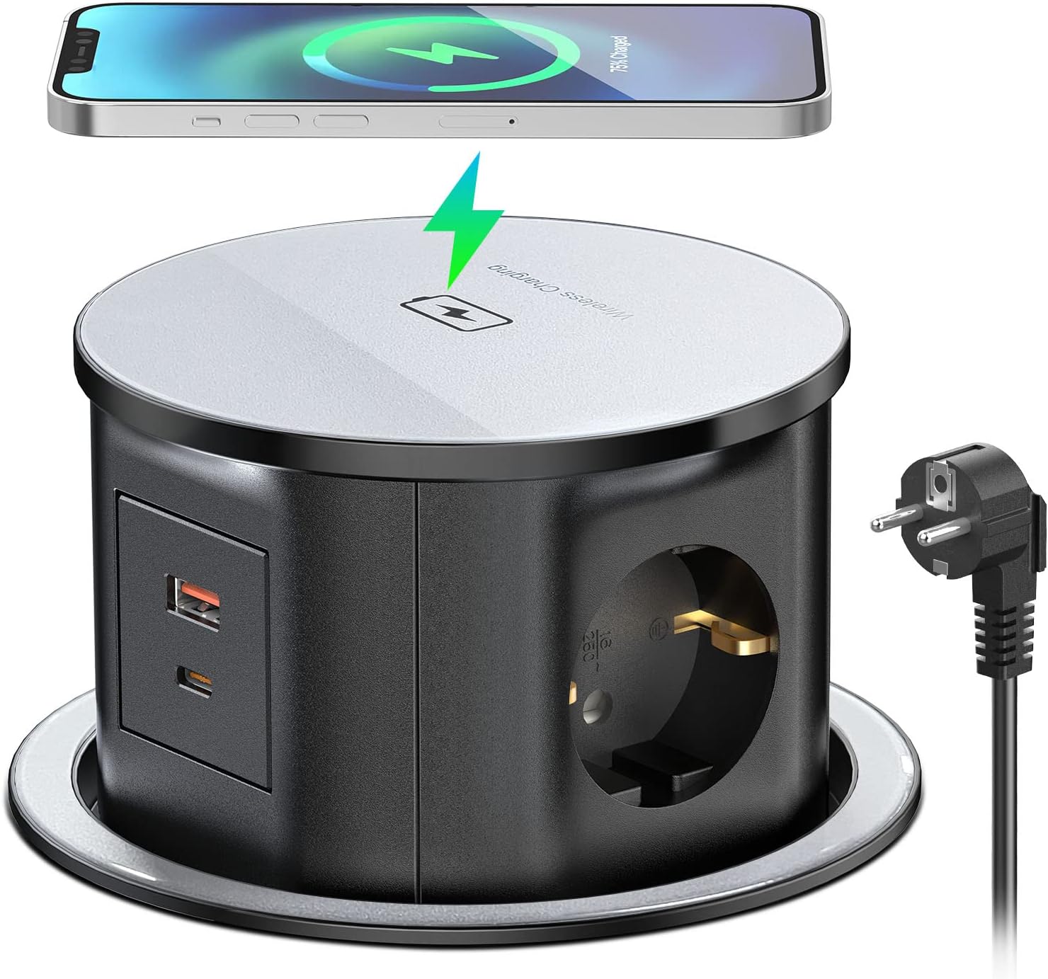 Versenkbare Steckdose USB C, Versenkbare Tischsteckdose 3 Fach mit 15W ...