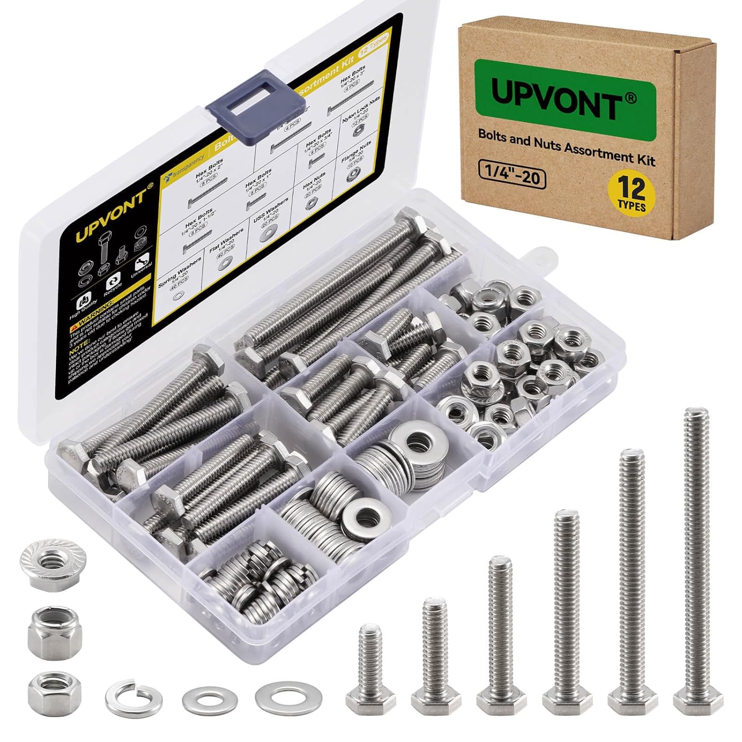 UPVONT Hex Bolts and Nuts Assortment Kit, 1/4"-20 UNC Nuts and Bolts ...