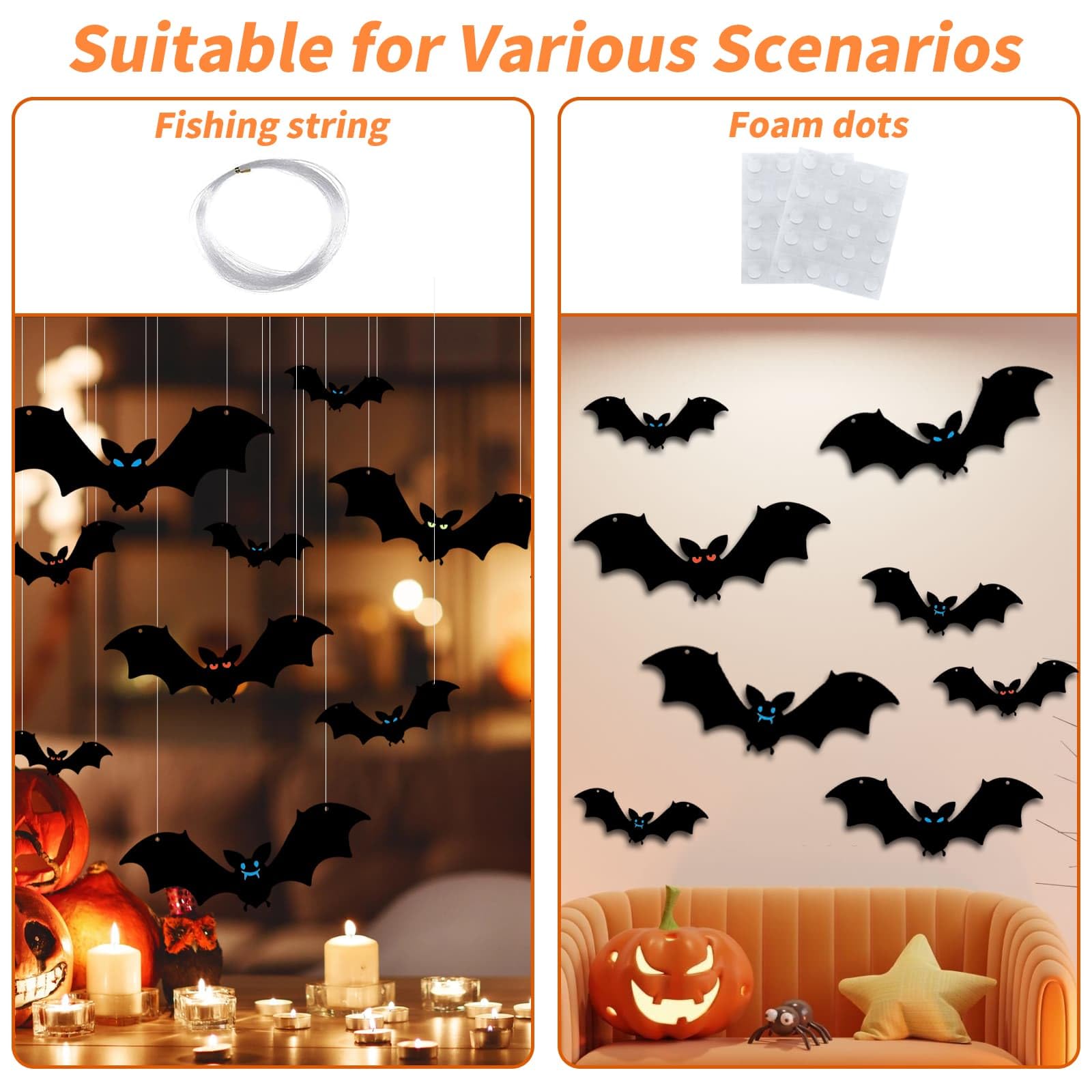 Snapklik.com : 12 Pcs Hanging Bats Halloween Decorations Outdoor, Large ...
