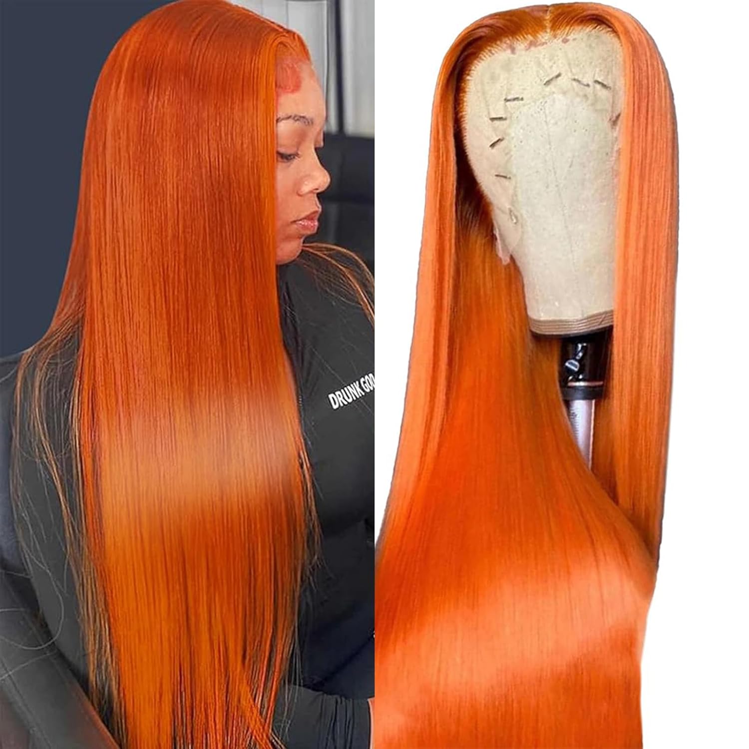 Amazon.com : TTSMINS 28inch Ginger Wig Human Hair 13X4 180% Density ...