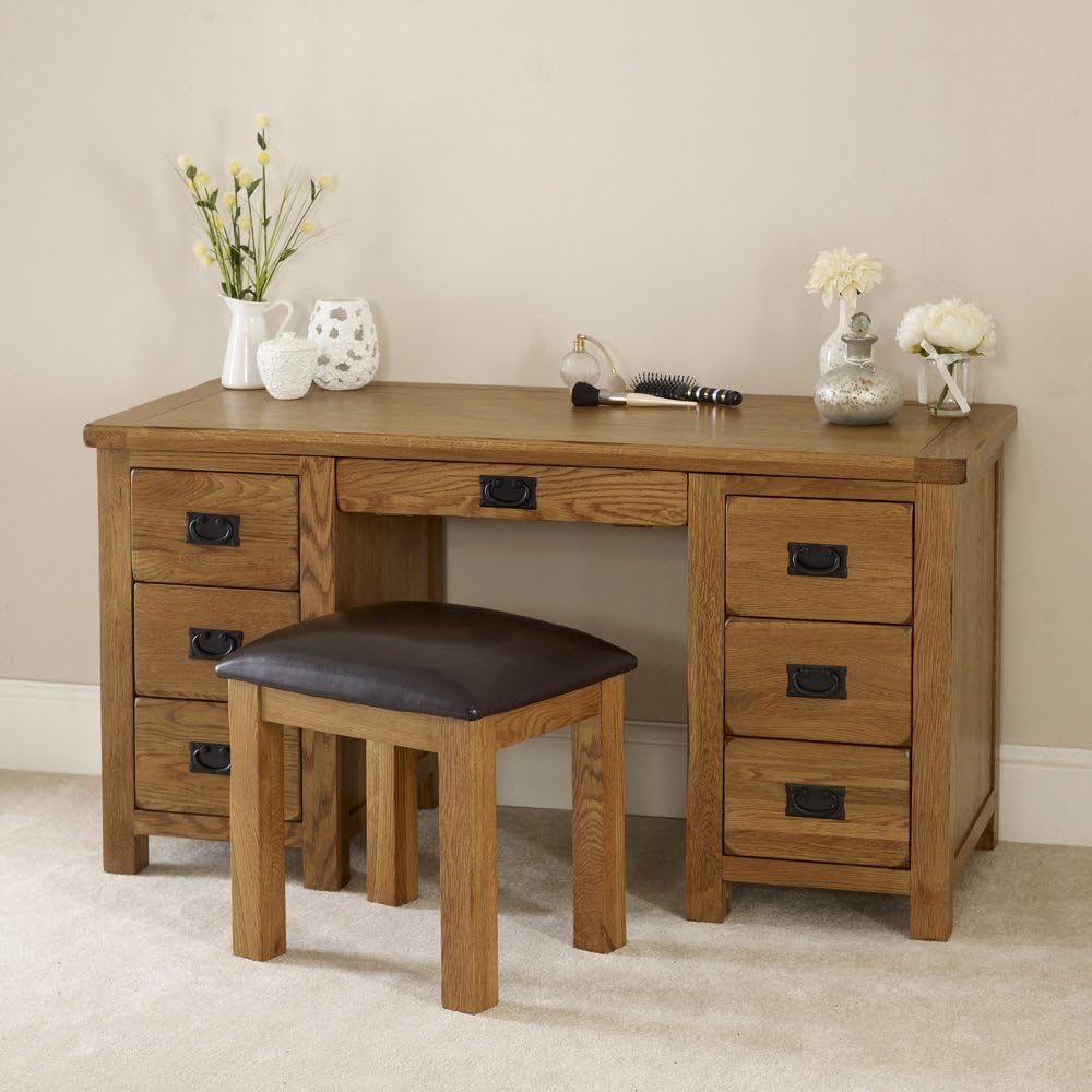 The Furniture Market Rustic Oak Double Pedestal Dressing Table and ...