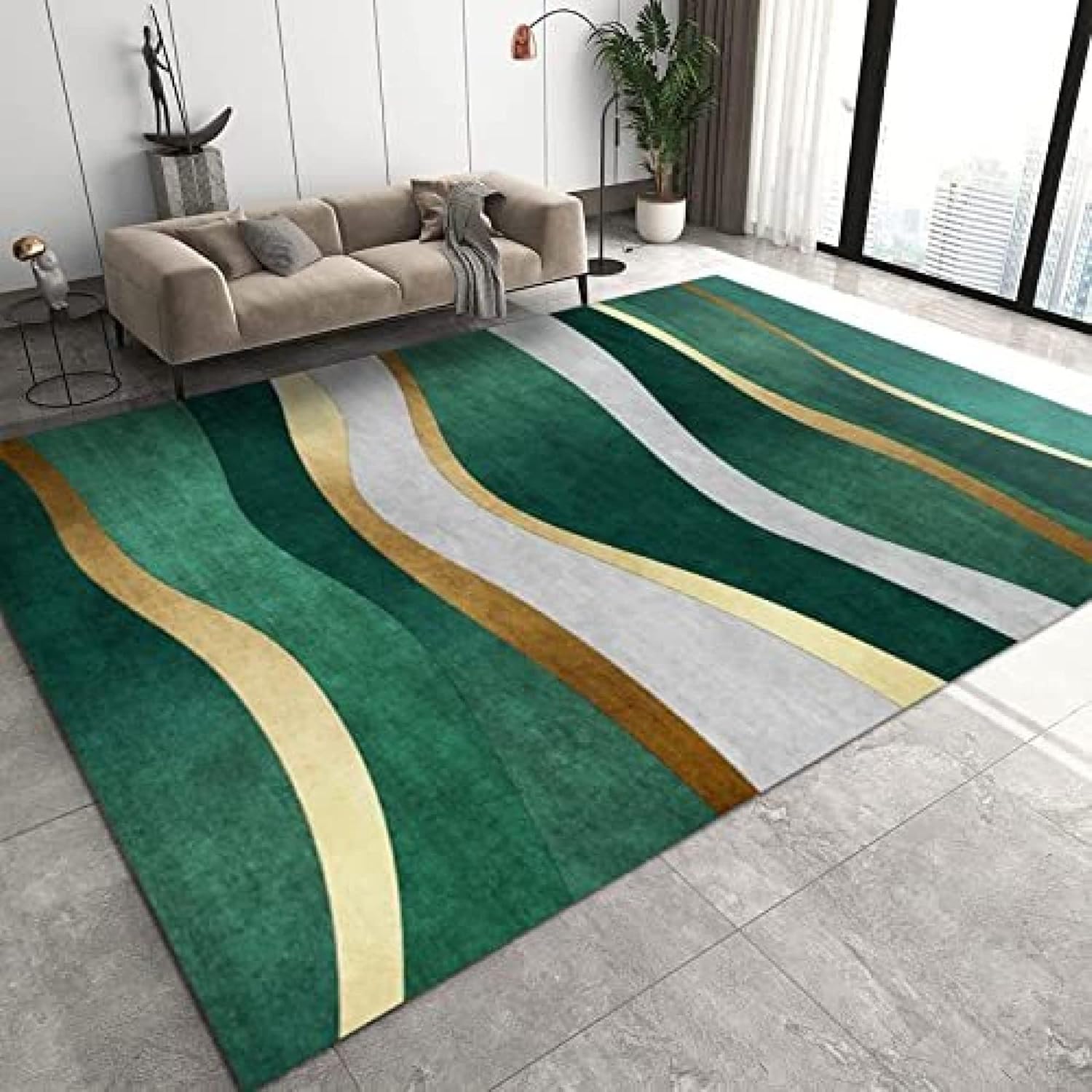 Amazon.com: Modern Area Rug,Luxury Abstract Emerald Green Gold Rugs for ...