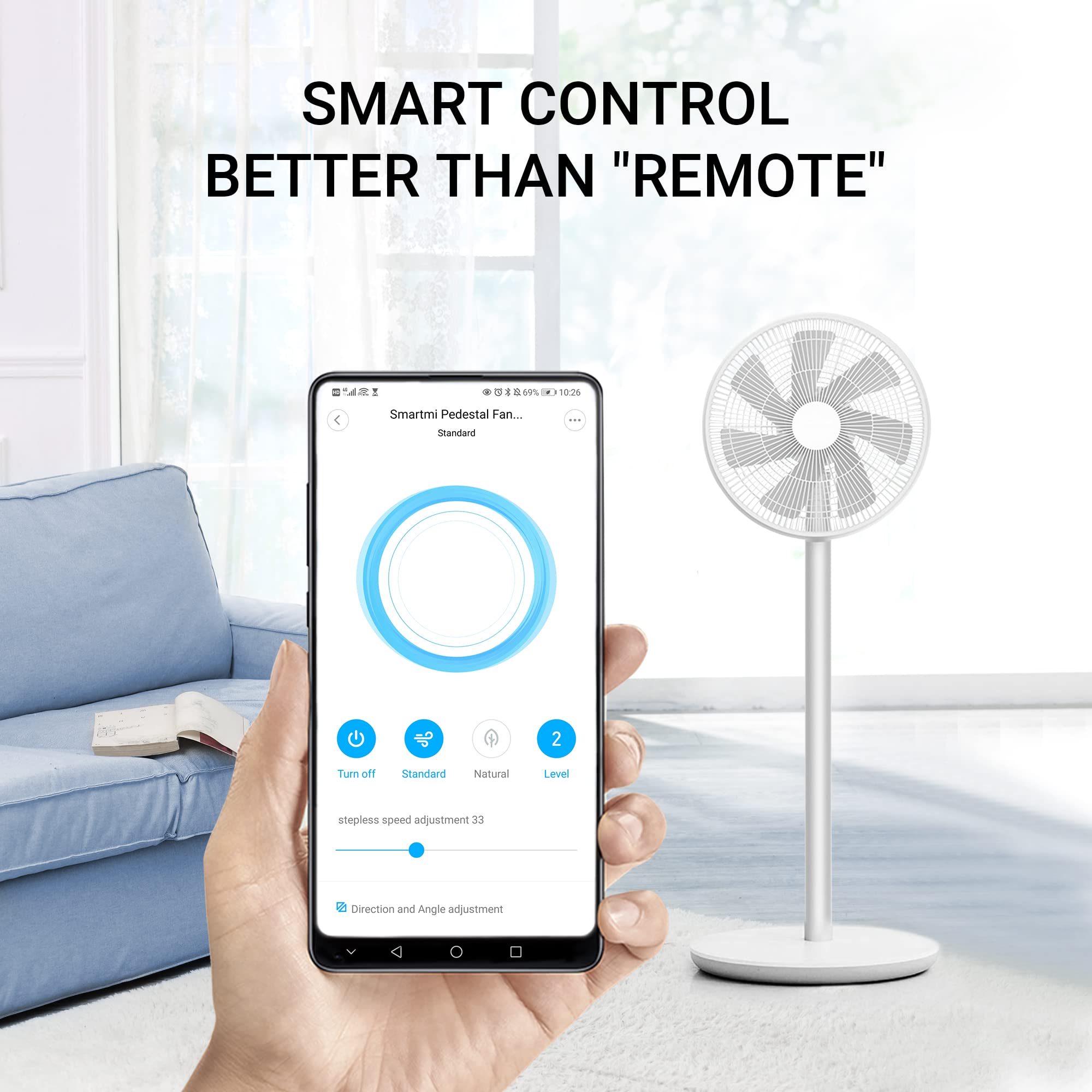 Smartmi Outdoor Pedestal Fan 2S, Standing Fans for Bedroom, Cordless ...