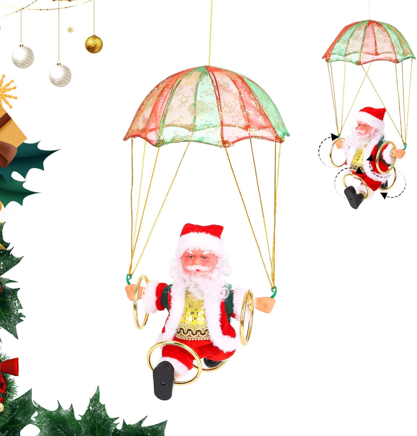 GLAITC Christmas Santa Hanging Decoration,Hanging Parachute Santa Claus ...