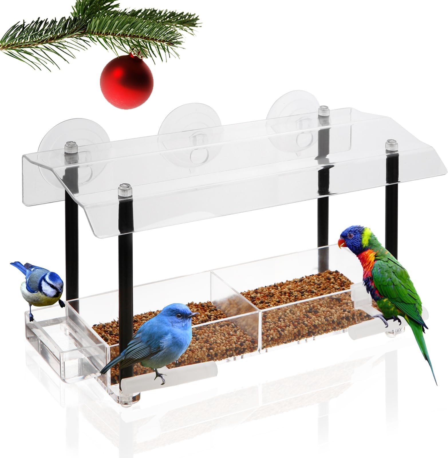 Amazon.com : Baysavan Window Bird Feeder with Drinking Troughs & Strong ...