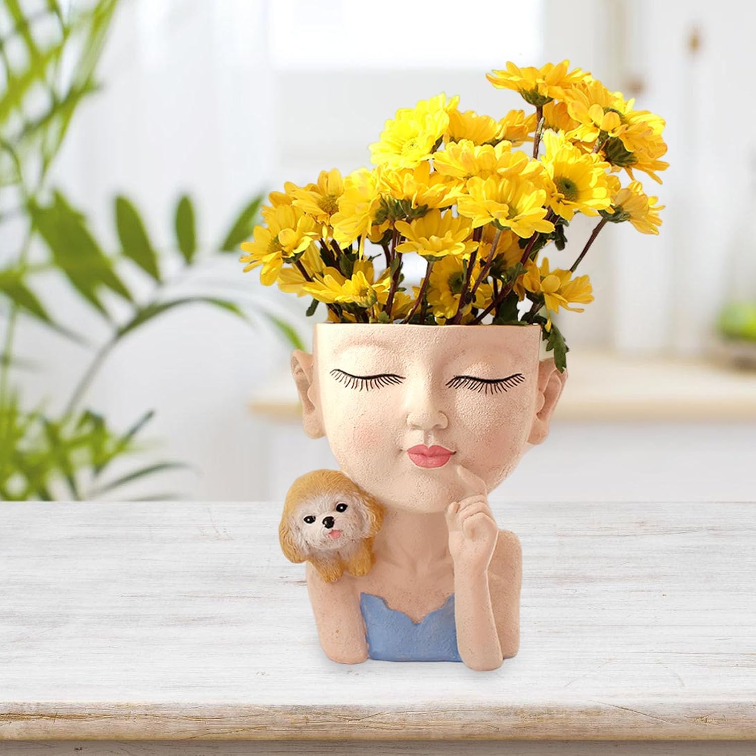 Amazon.com : ZUOLUN Face Planter Pots, Cute Lady Face Flower Pot Closed ...