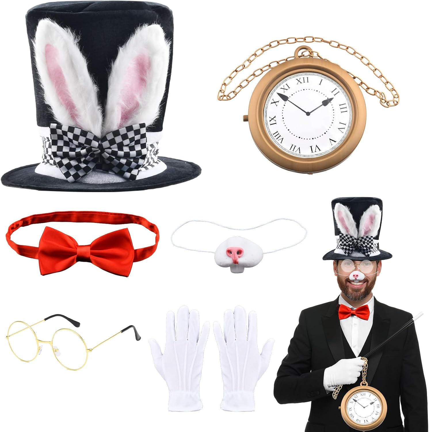 Amazon.com: Abitoncc White Rabbit Costume 6Pcs Bunny Dress Up ...