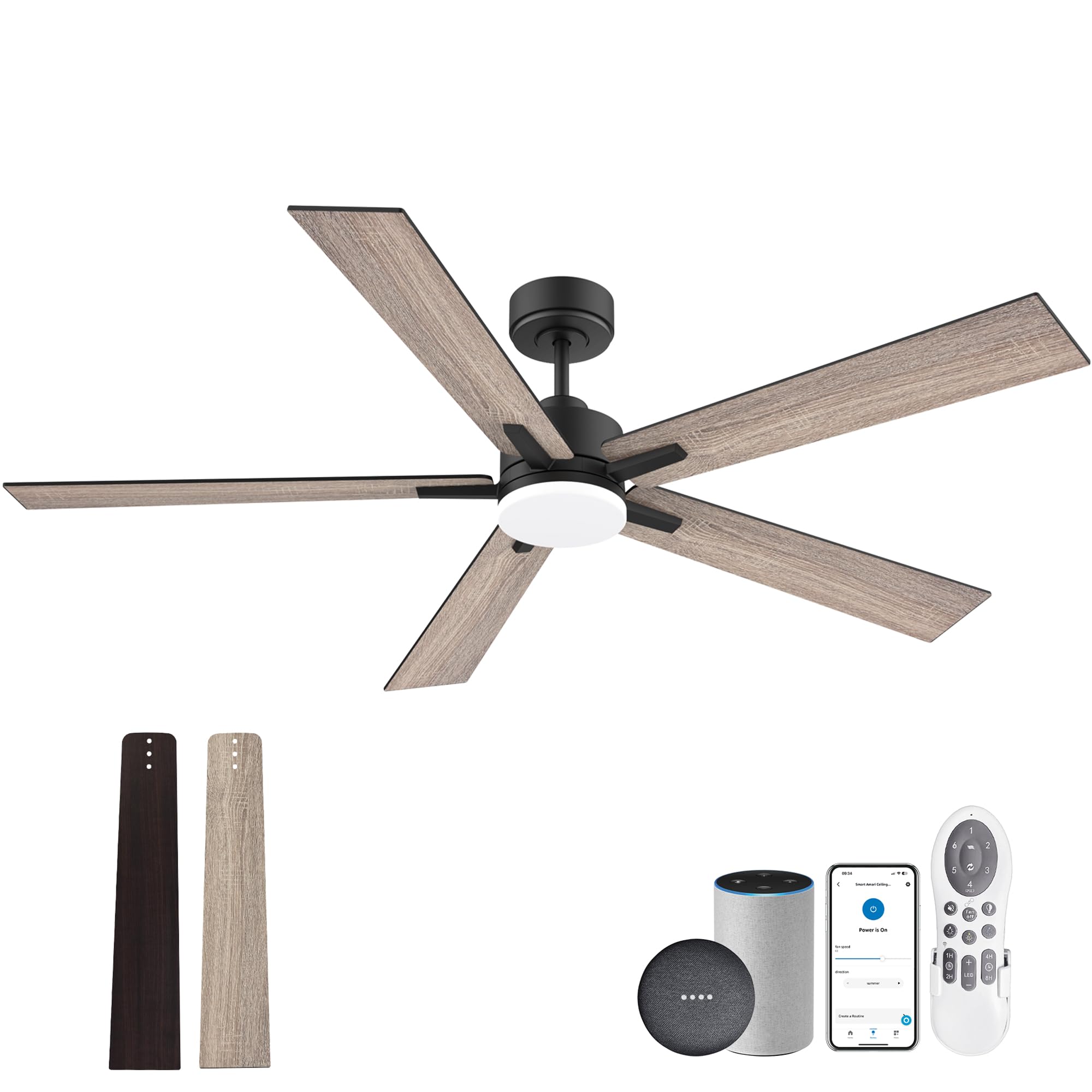 60” Smart Ceiling Fan with Lights Remote,Control via Alexa Google App ...