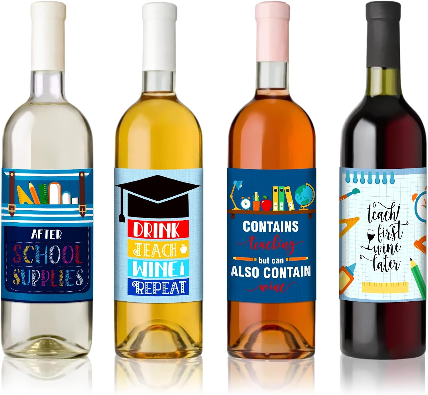 Amazon.com: DISJOURNEY Teacher Appreciation Wine Bottle Labels Set - 4 ...