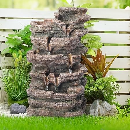 Amazon.com: Biling 5-Tier Cascading Rock Outdoor Water Fountain with ...